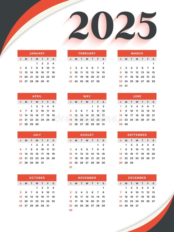 Vector 2025 Annual Calendar Template Design Stock Vector - Illustration ...