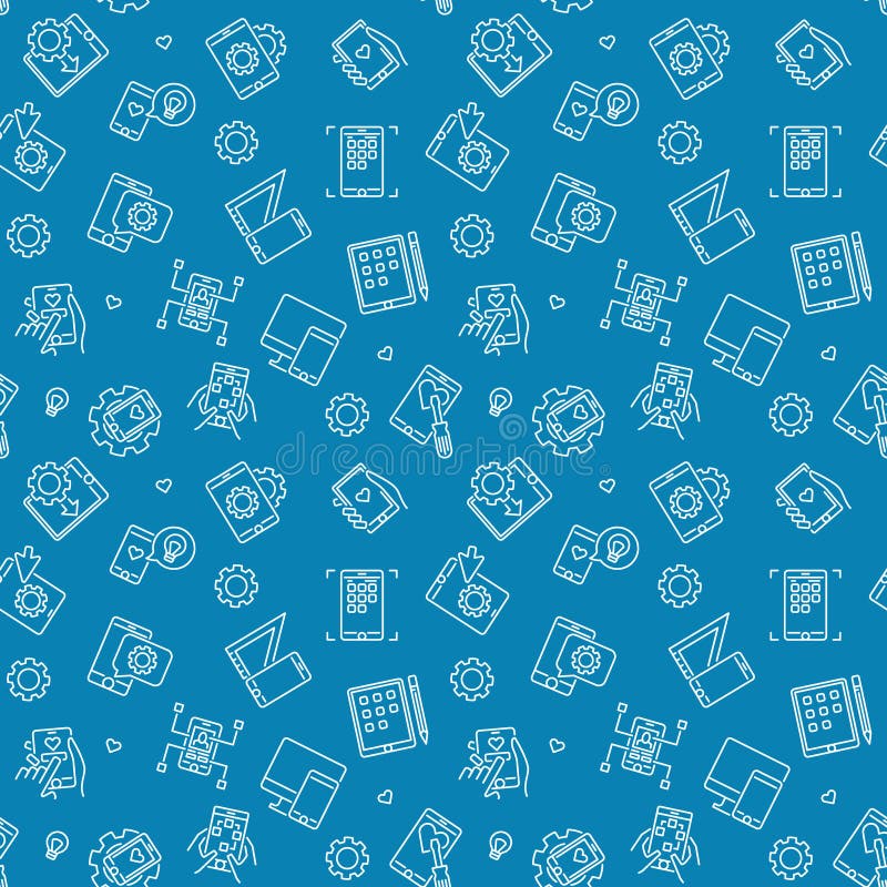Vector App Development Blue Outline Seamless Pattern Stock Vector ...