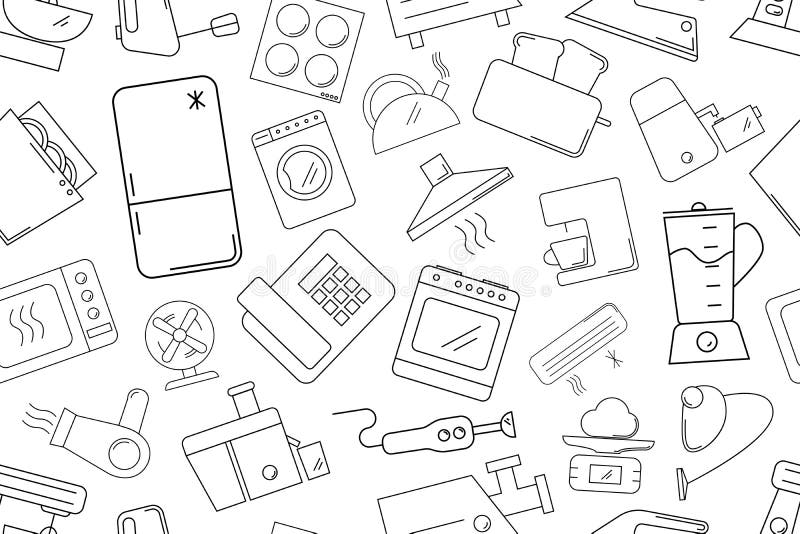 Vector Appliances Pattern. Appliances Seamless Background Stock Vector ...