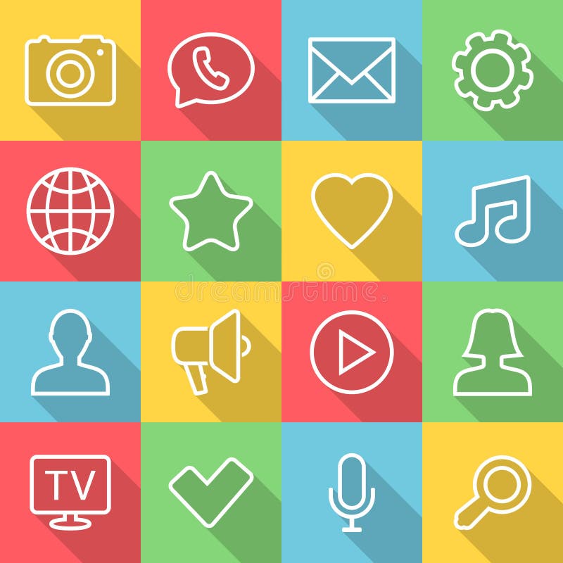 Vector Application Communication Icons Set in Flat Style with Long ...