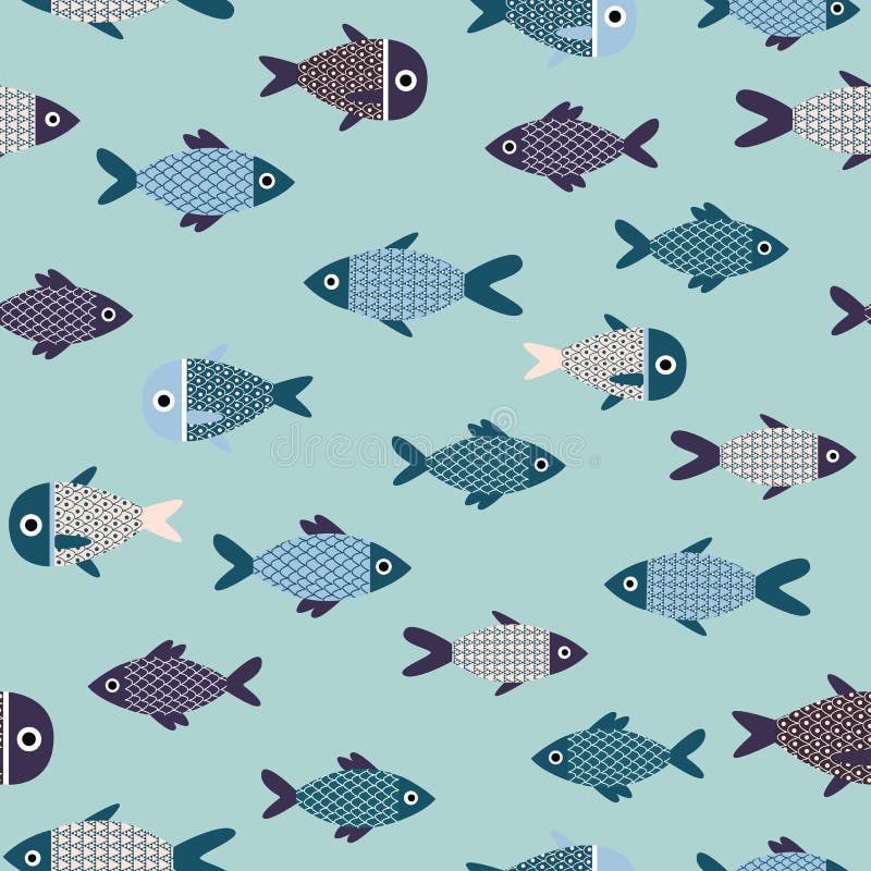 Vector Aqua Abstract Fish Seamless Pattern Background Stock Vector ...
