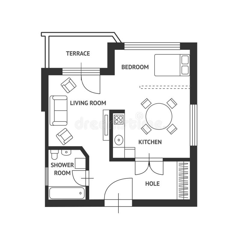 Vector Architect Plan with a Furniture Flat Design Stock Vector ...