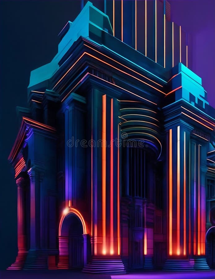 Vector Architectural Monument Building with Neon Light by Ai Generated ...