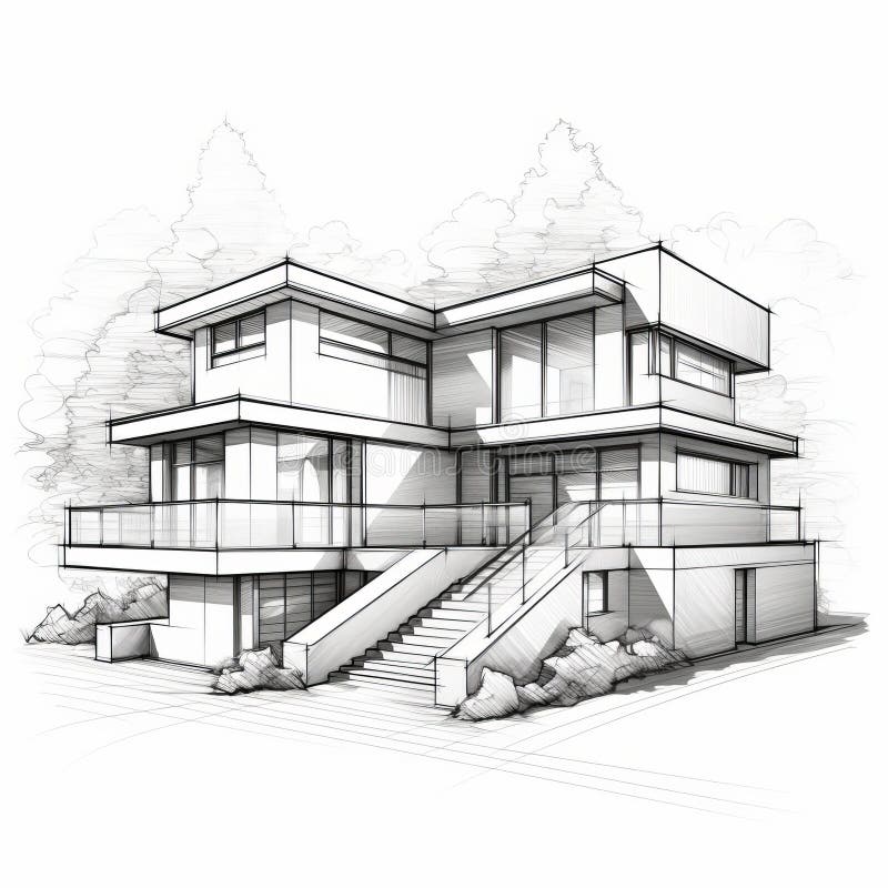 Vector Architectural Sketch of a Modern Exclusive House Stock ...