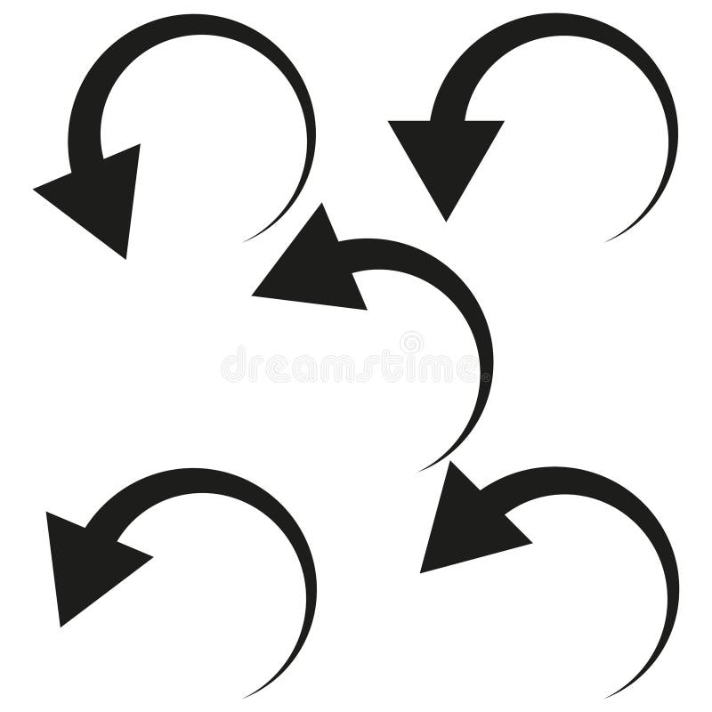 Curved Arrow Set. White Arrows on Black. Directional Symbols. Vector ...