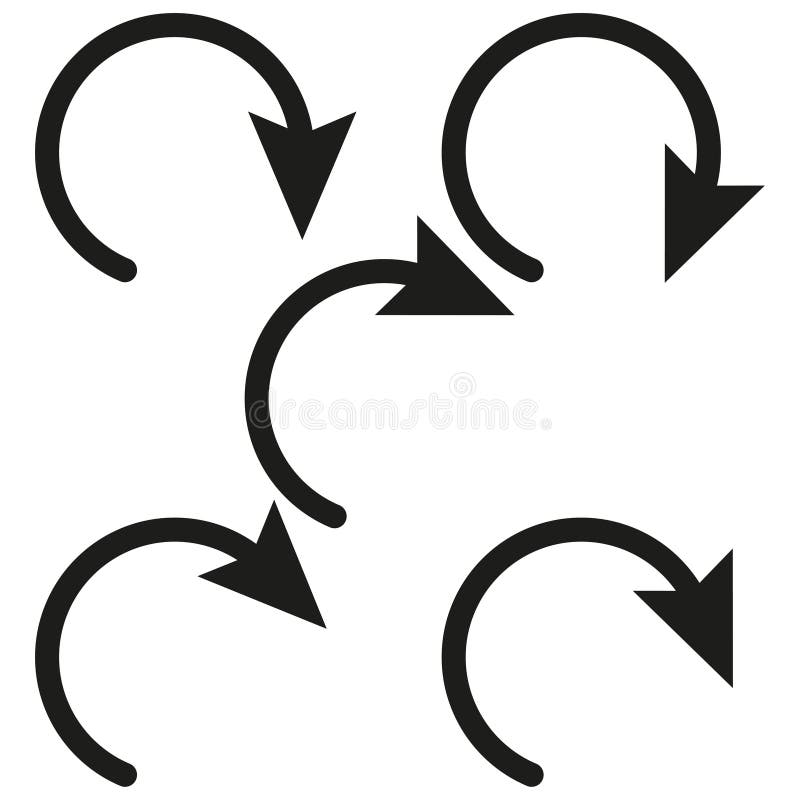 Curved Arrow Set. White Arrows on Black. Directional Symbols. Vector ...