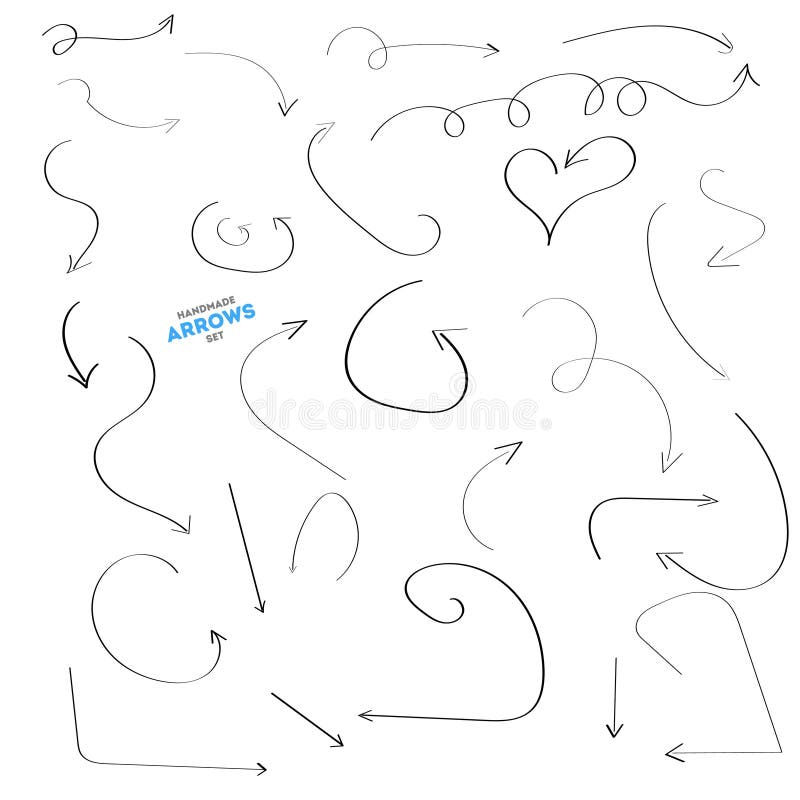 Various Sketchy Doodle Arrows. Hand Drawn Simple Symbols. Grunge ...