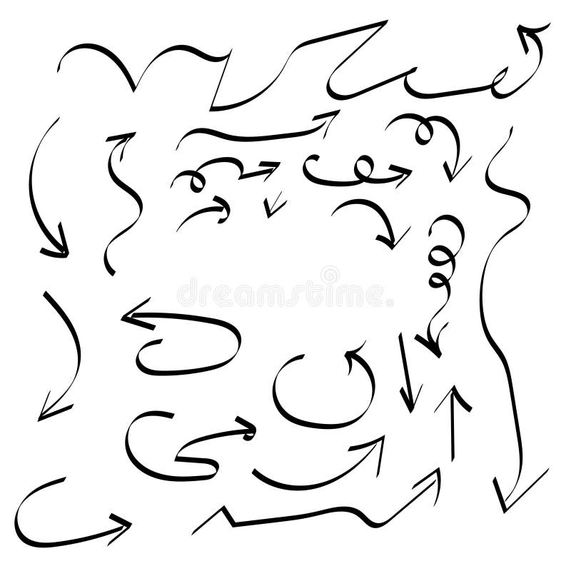 Various Sketchy Doodle Arrows. Hand Drawn Simple Symbols. Grunge ...