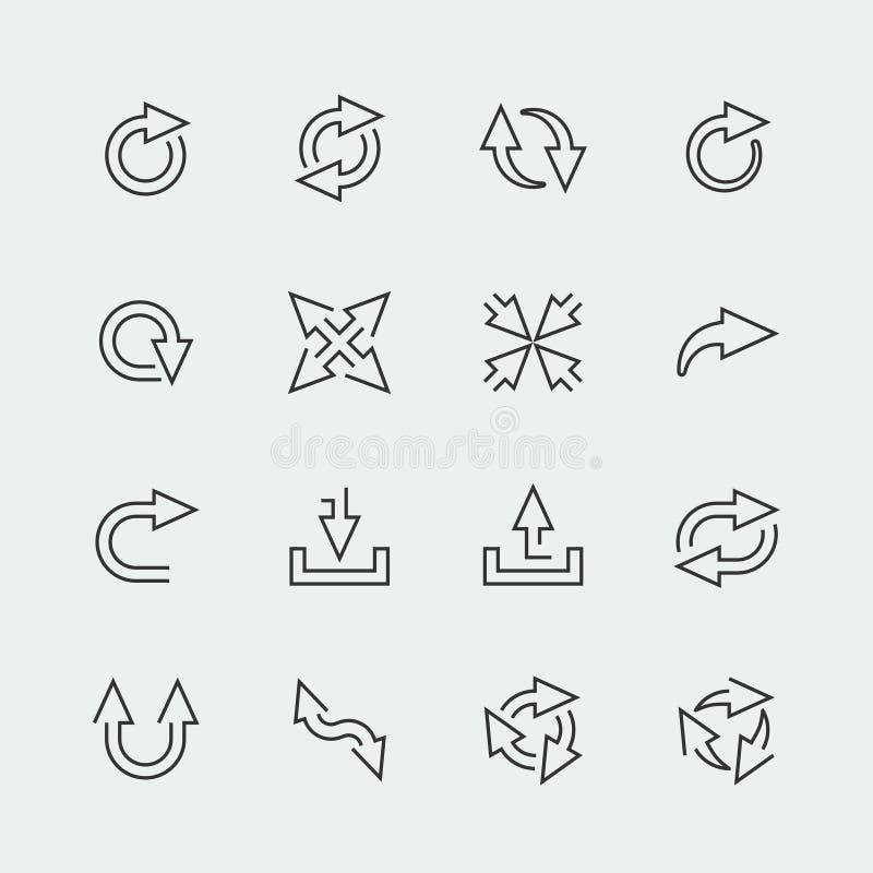 Arrows Mini Icons Set, Outline Style Stock Vector - Illustration of ...