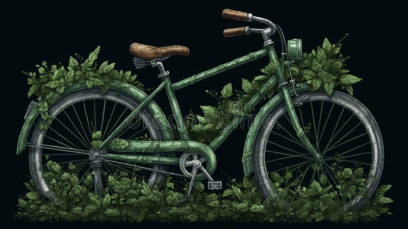 This Vector Art of a Bicycle Wrapped in Green Foliage on World Bicycle ...