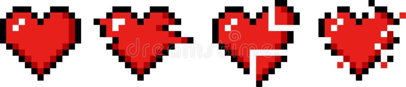 Vector Art 8-bit Heart. Heart with Various Effects of Destruction or ...