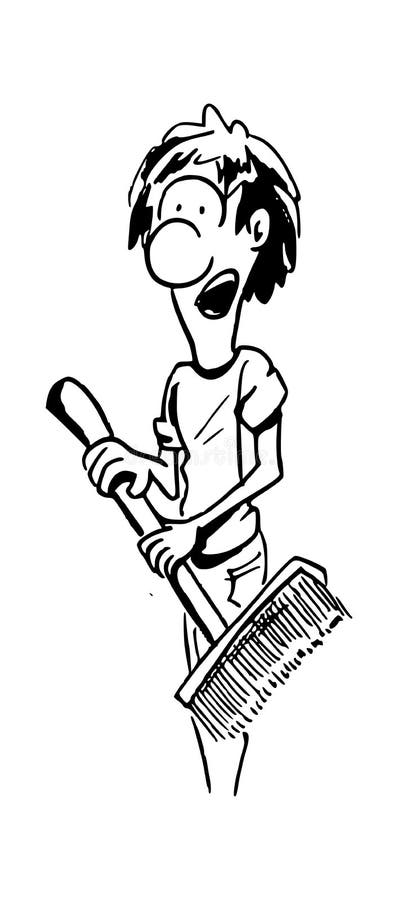 Boy with a Sweeper - a Black and White Pen Illustration Stock Vector ...