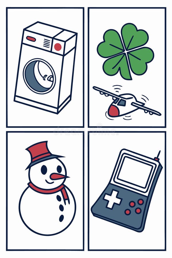 Vector Art of Cartoon Illustration of Four Different Objects on a in a Square Frame Stock Vector ...