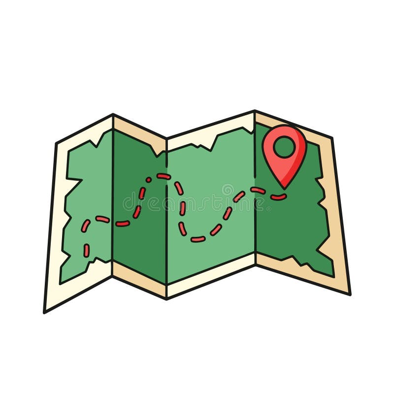 Vector Art of a Cartoon Map with a Red Pin Marking a Location Stock ...
