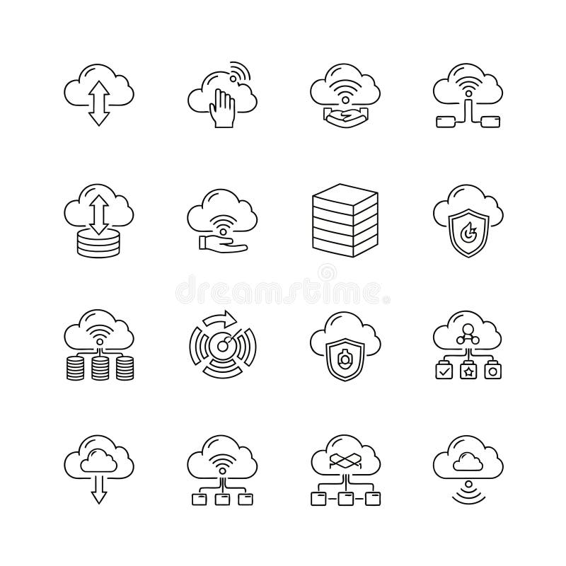 Vector Art of Cloud Computing Icons Showcasing Diverse Network and Data Management Concepts with ...
