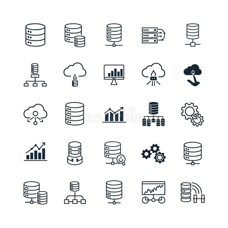 Vector Art of Collection of Database and Data Management Icons, Representing Various Aspects of ...