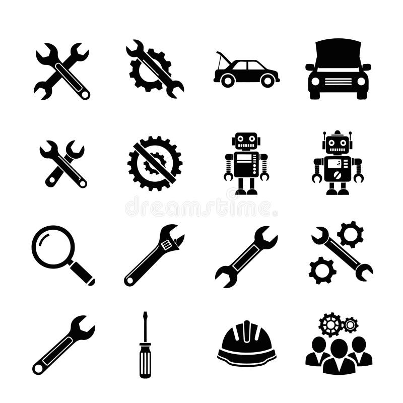 Vector Art of Collection of Various Mechanical and Engineering Icons Representing Tools, Robots ...