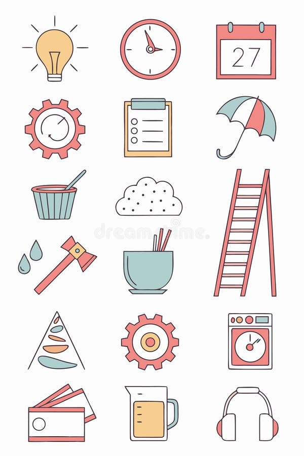 Vector Art of Collection of Various Pastel Colored Icons Representing ...