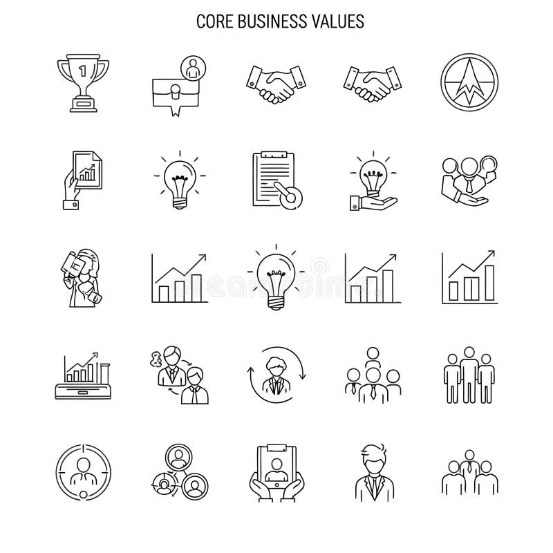 Vector Art of Core Business Values Icons Depicting Ethics, Teamwork ...