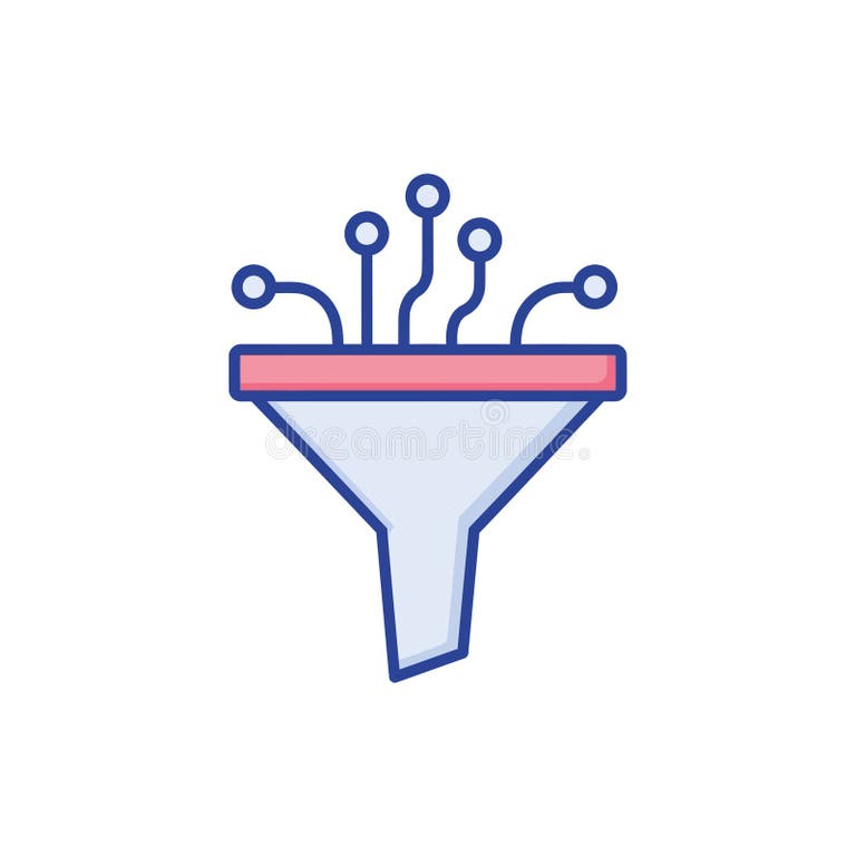 Vector Art of Data Filtering Process, Showing a Funnel with Digital ...
