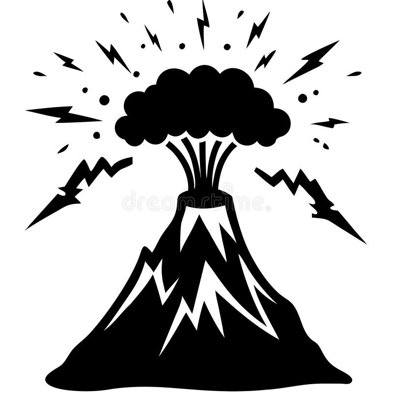 Explosive Volcano Eruption Vector Art with Lightning for Graphic Design ...