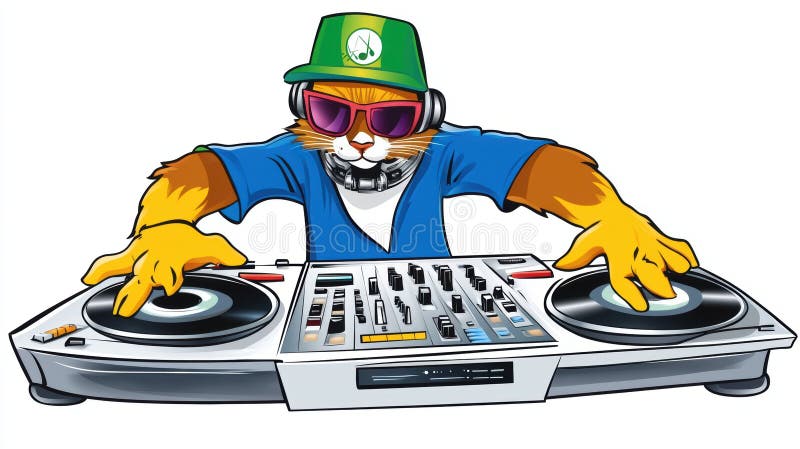 Black Cat DJ stock illustration. Illustration of retro - 372919400