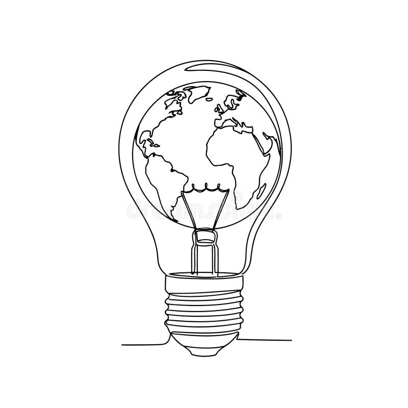 Vector Art of Earth in a Lightbulb a Single Line Drawing Representing ...