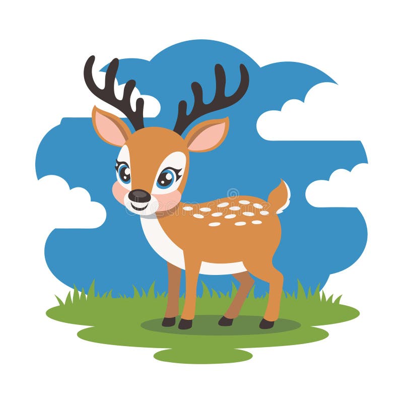 Cute Cartoon Deer with Antlers in Nature Vector Art for Kids and Crafts ...