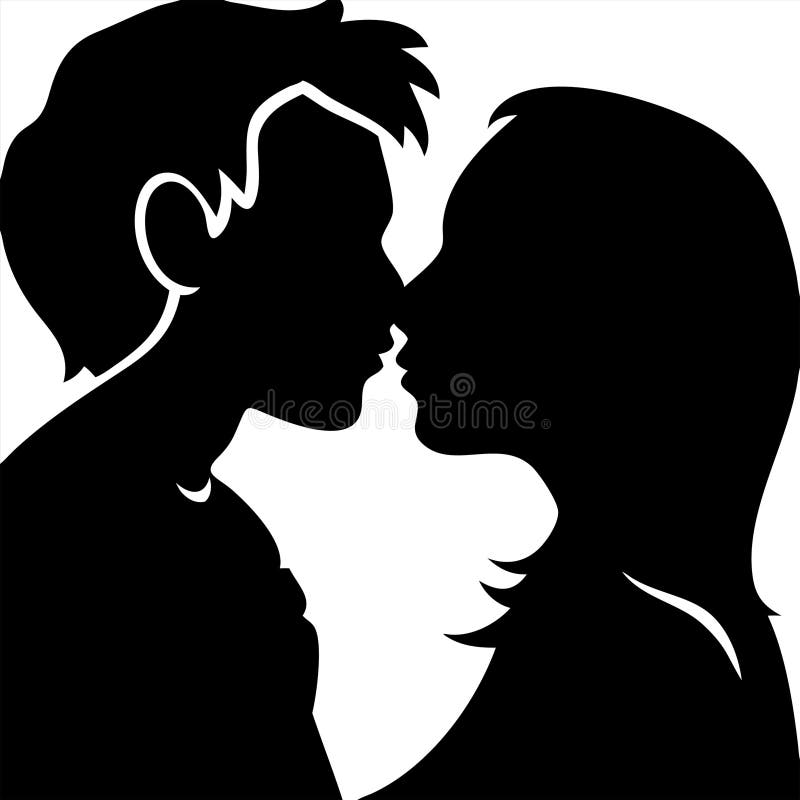 Romantic Couple Silhouette Intimate Kiss Vector for Art Prints and ...