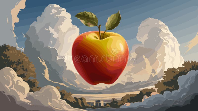 Vibrant Floating Apple in a Dynamic Cloudy Sky Stock Illustration ...