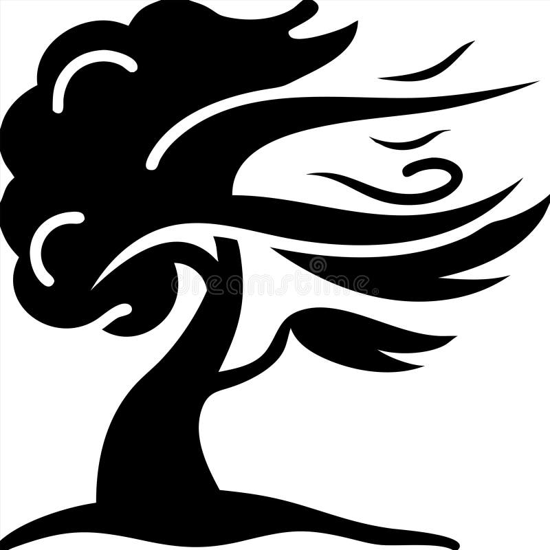 Stylized Windblown Tree Silhouette Vector Art for Creative Design ...