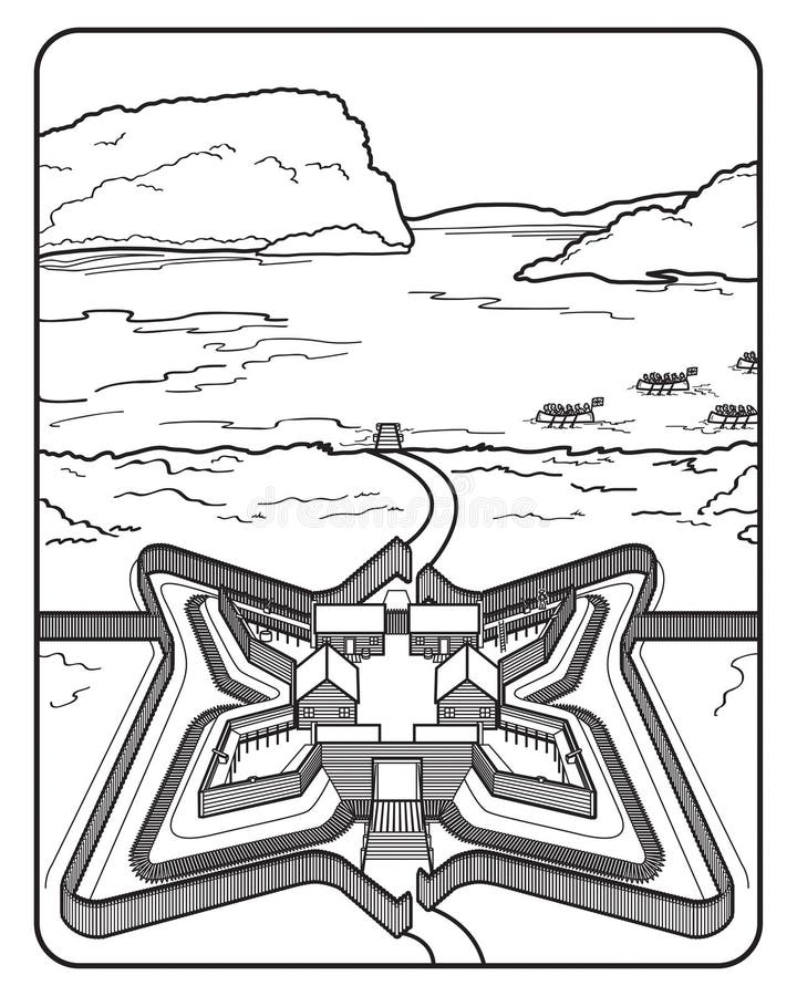 Vector Art Fort Along River Canoes Stock Vector - Illustration of ...