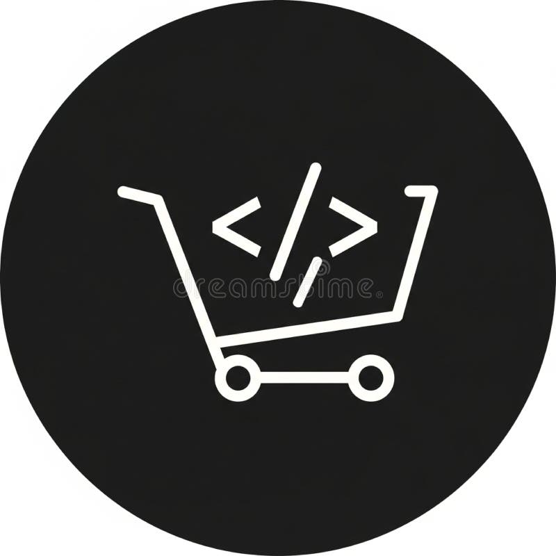 Vector Art of Icon of a Shopping Cart with Code Symbols Representing ...