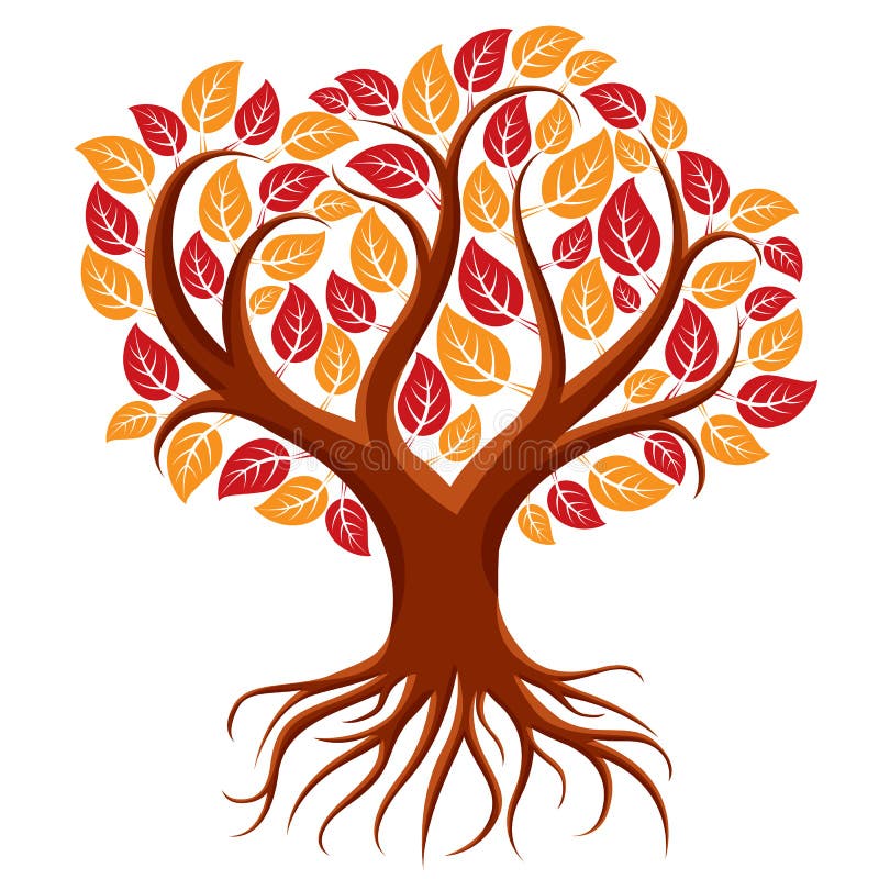 Vector Art Illustration of Branchy Tree with Strong Roots. Tree Stock ...