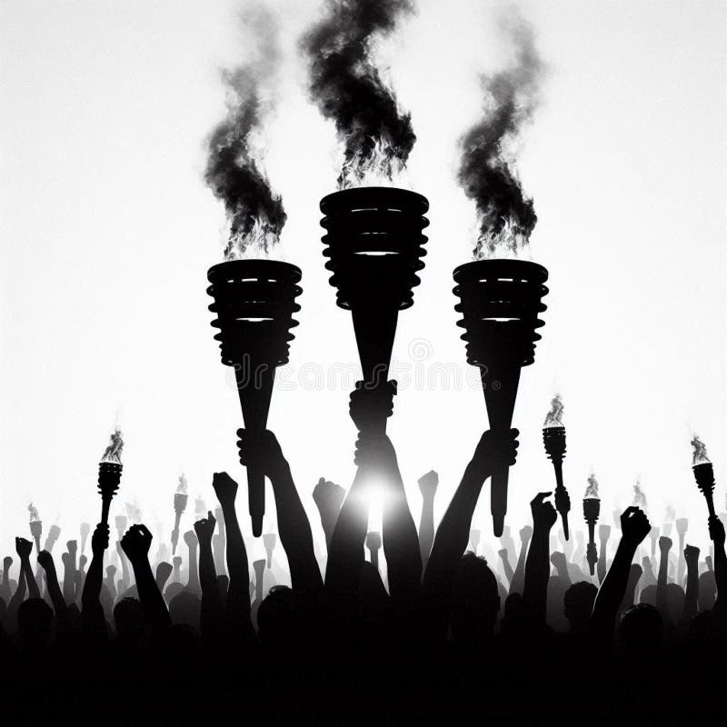 Silhouette of Peoples are Holding Fire Torch Vector Art Illustration ...