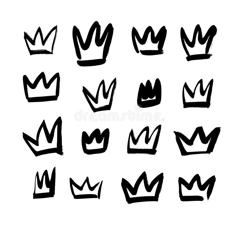 Vector Art Illustration Grunge Crown. Set of Hand Drawn Paint Object ...