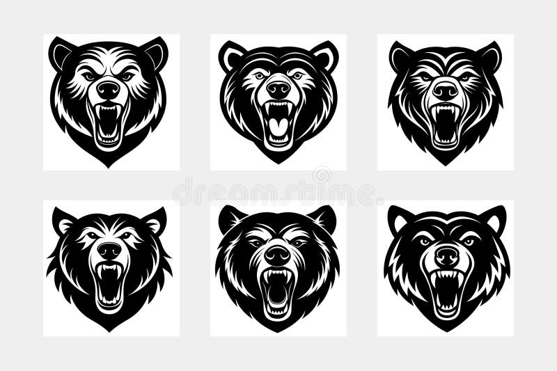 Vector Art Illustration of a Roaring Bear Face Stock Vector ...