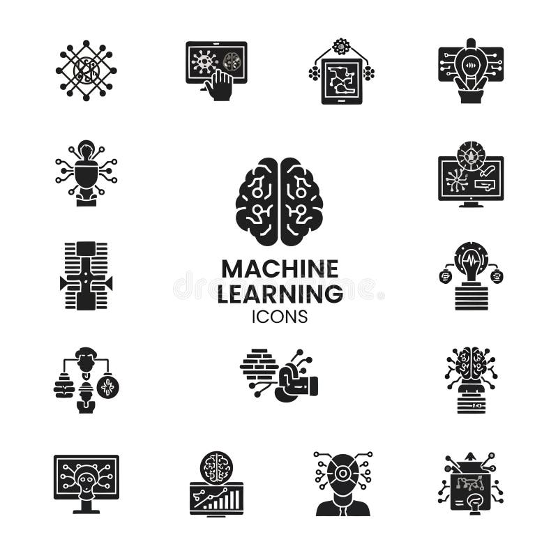 Vector Art of Machine Learning Icons Set Representing Artificial Intelligence and Neural ...