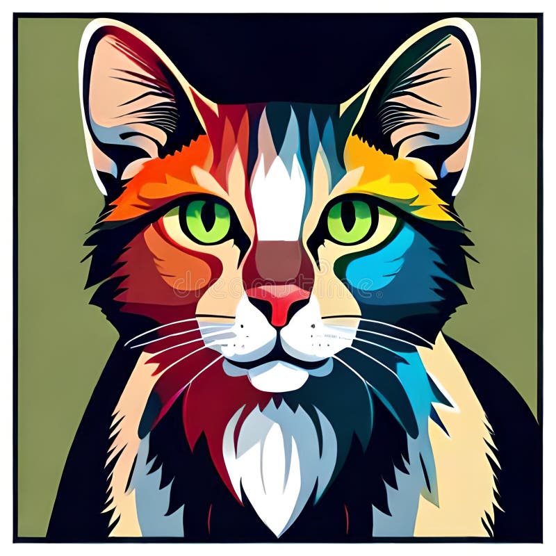 A Vector Art of Multicolored Cat Stock Illustration - Illustration of ...