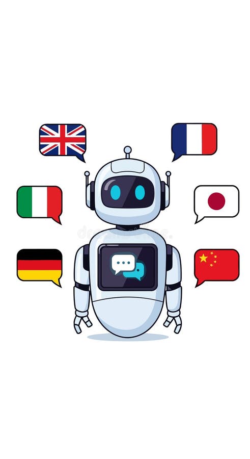 Vector Art of a Multilingual Robot Translator with Flags Representing Different Languages ...