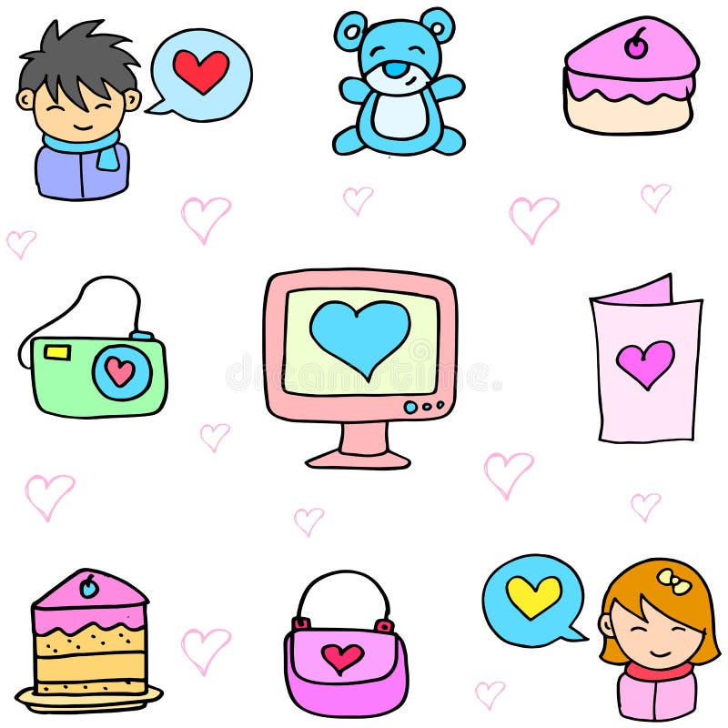 Object Love Theme of Doodles Stock Vector - Illustration of drawn, kiss ...