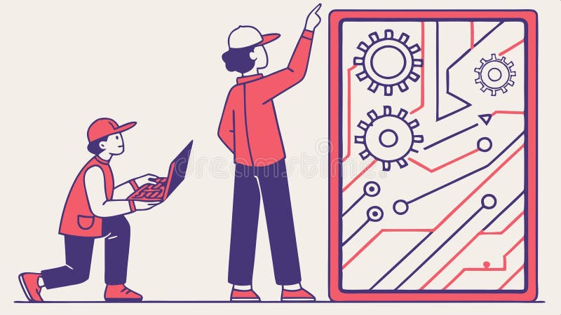 People Painting Circuit Board, Tech Creation, Teamwork Vector Design ...