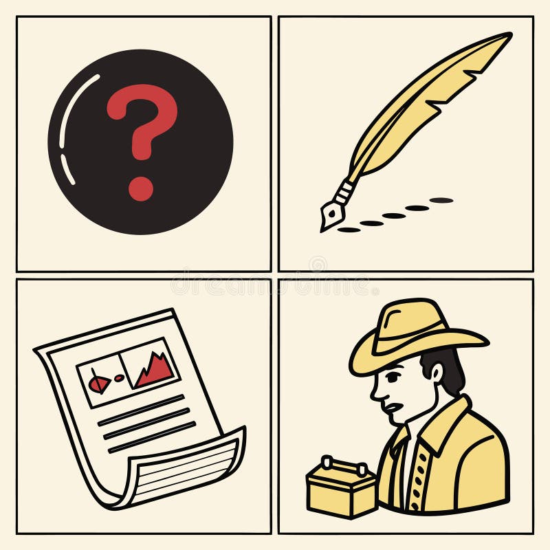Vector Art of Question Mark, Feather Pen, Document with Chart, and Man ...