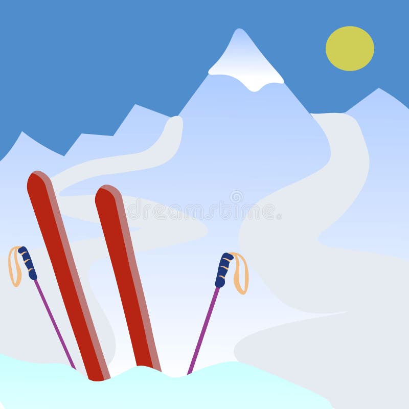 Vector Art Ski Resort with Mountain and Skis Stock Vector ...