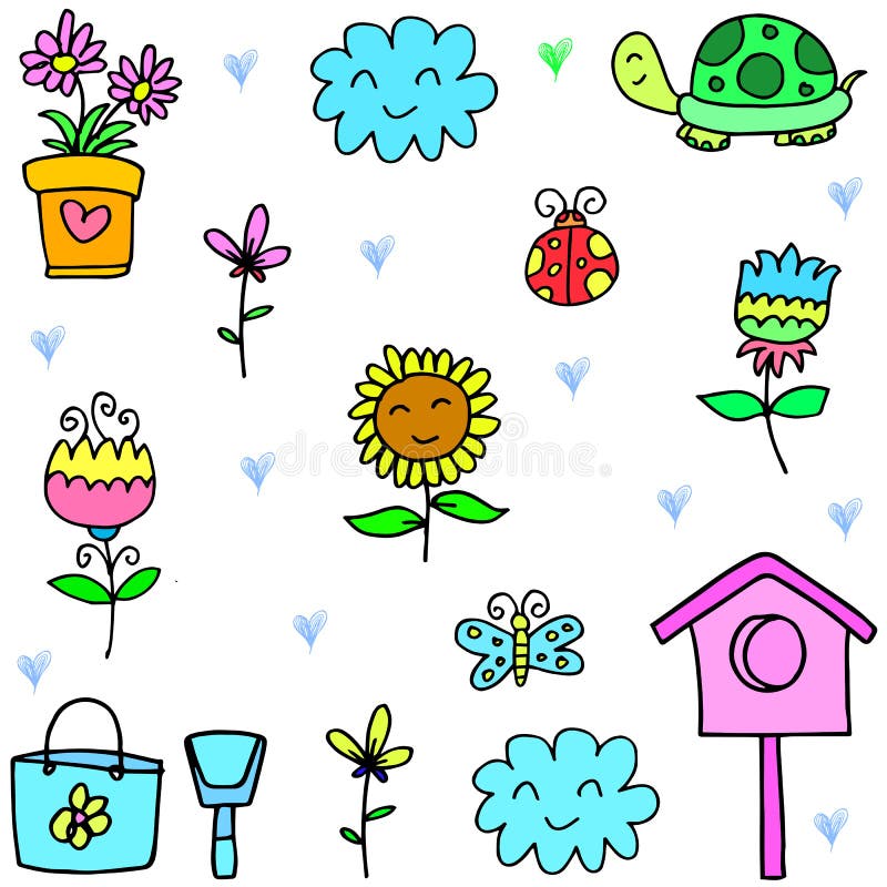 Vector Art of Spring Items Set Doodles Stock Vector - Illustration of ...