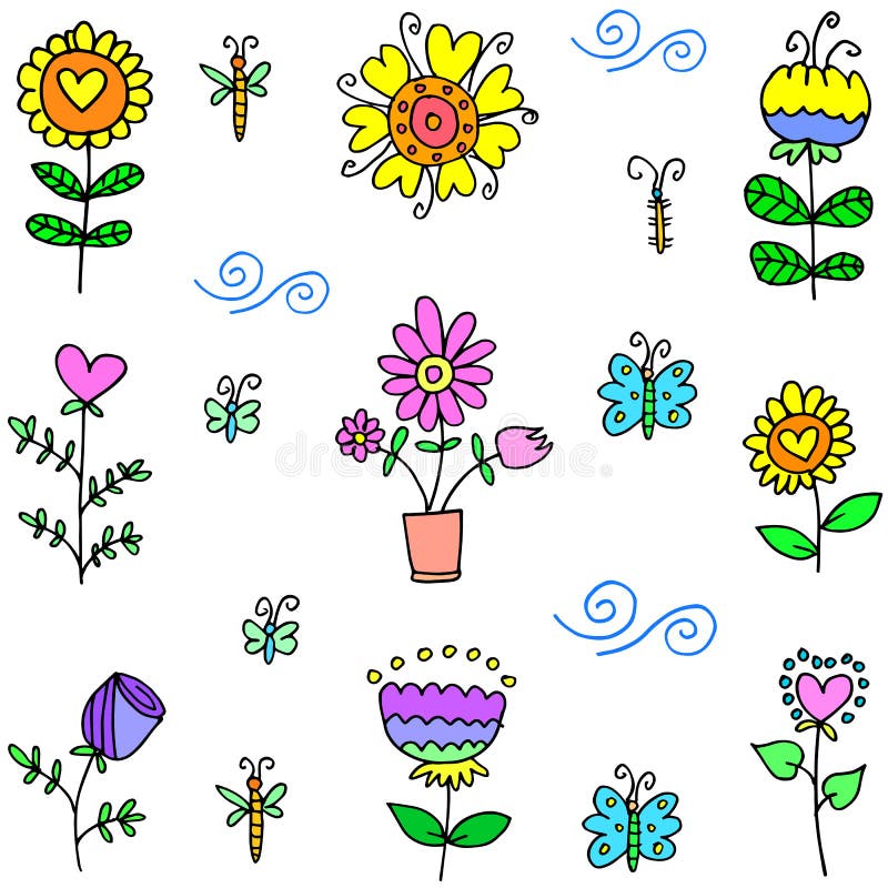 Vector Art of Spring Set Doodles Stock Vector - Illustration of wreath ...