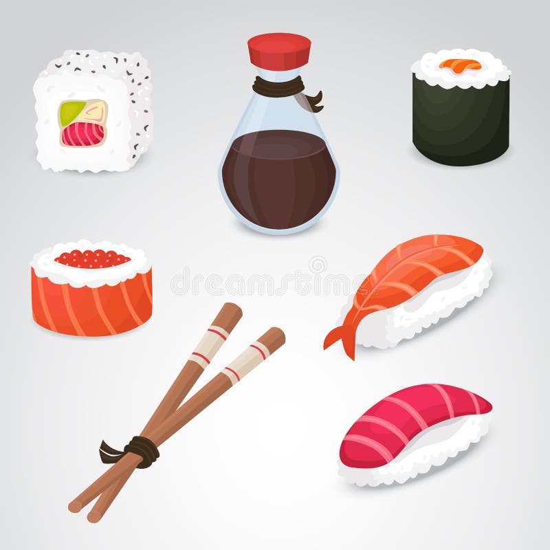 Sushi Vector Icon on Neutral Background. Stock Vector - Illustration of ...
