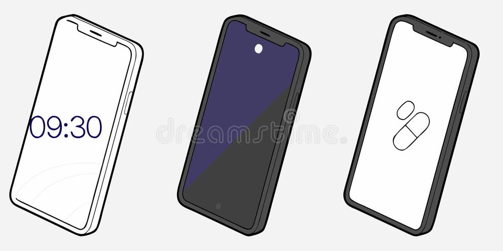 Vector Art of Three Modern Smartphones with Different Screens Stock ...