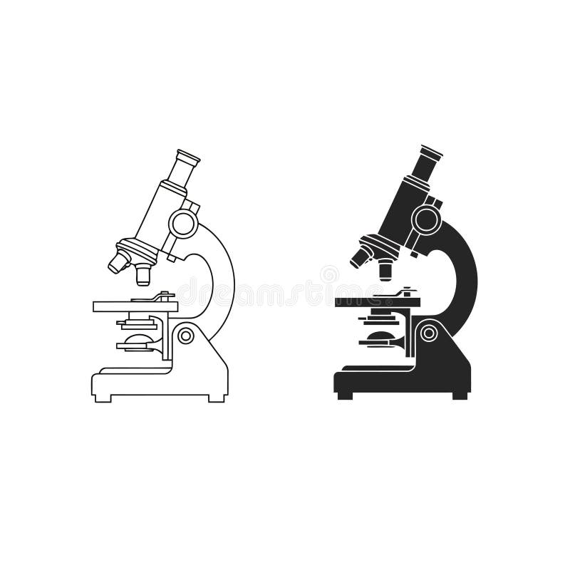 Vector Art of Two Microscopes, One in Outline and One in Silhouette, , Showcasing Scientific ...