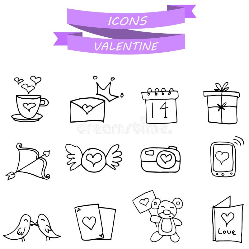 Vector Art Valentine Icons with Hand Draw Stock Vector - Illustration ...